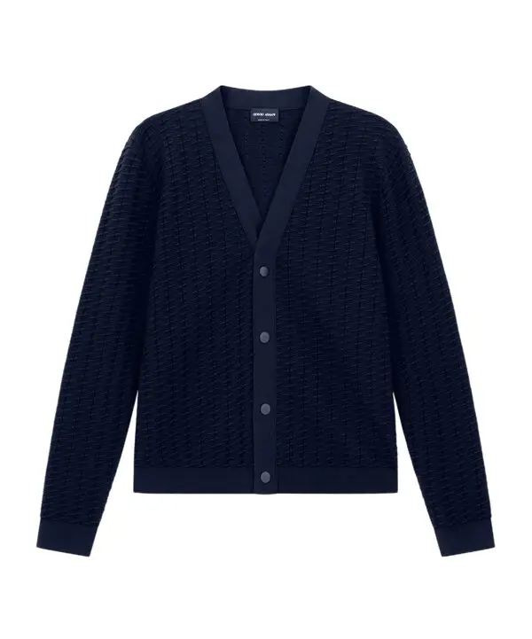 Giorgio Armani Textured Buttoned Cardigan - Navy Blue