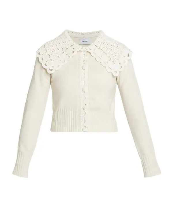 Erdem Wool Crew Neck Cardigan - Snow White