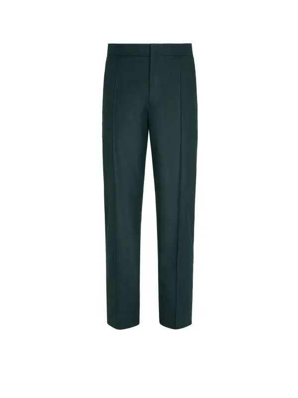 Zegna Wool-blend Tailored Pants With Elasticated Waistband - Dark Green
