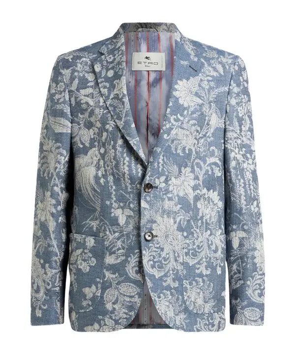 Etro Single-breasted Floral Jacquard Jacket - Gray