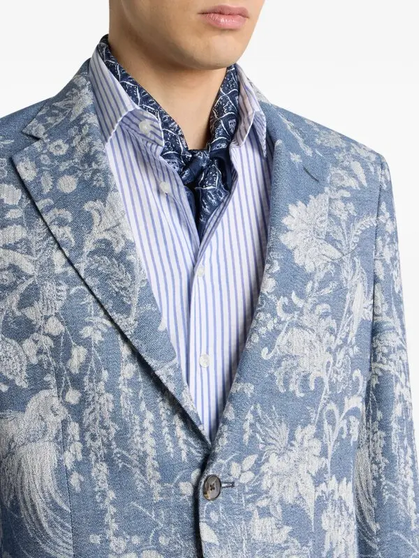 Etro Single-breasted Floral Jacquard Jacket - Gray