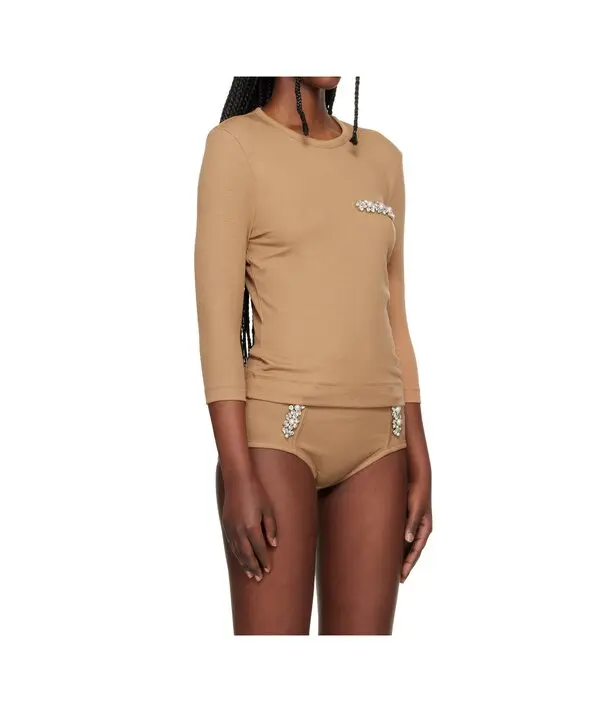 Simone Rocha Embellished Crew Neck 3/4 Sleeve T-shirt