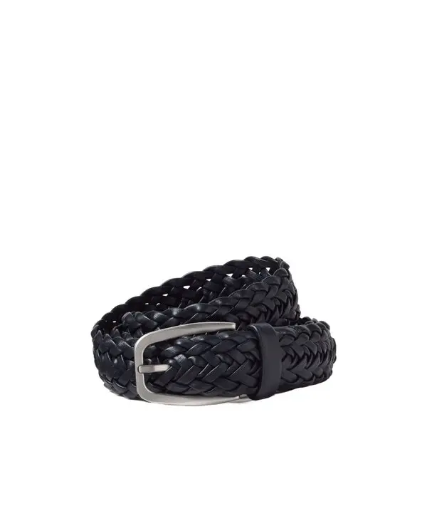 Zegna Braided Leather Belt With Metal Buckle - Dark Blue