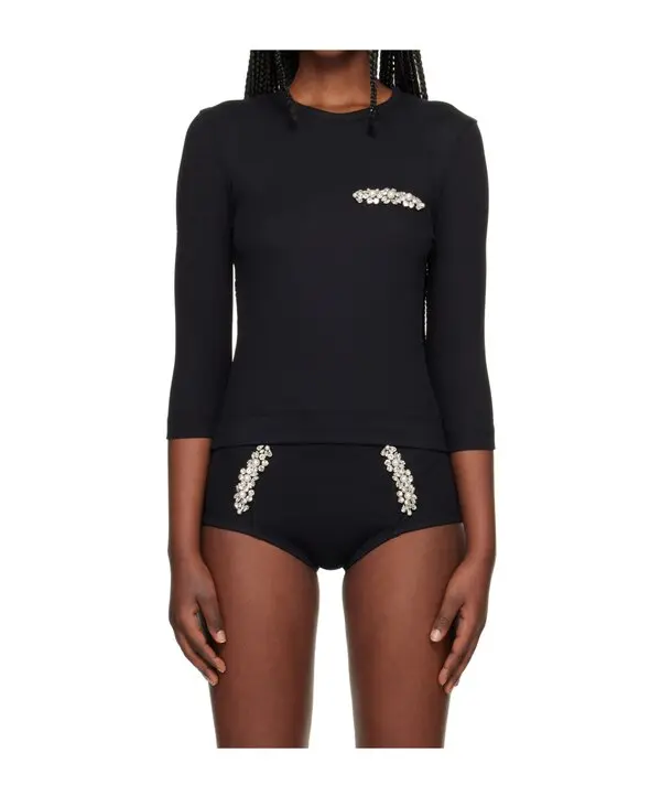 Simone Rocha Embellished Round Neck Top - Black