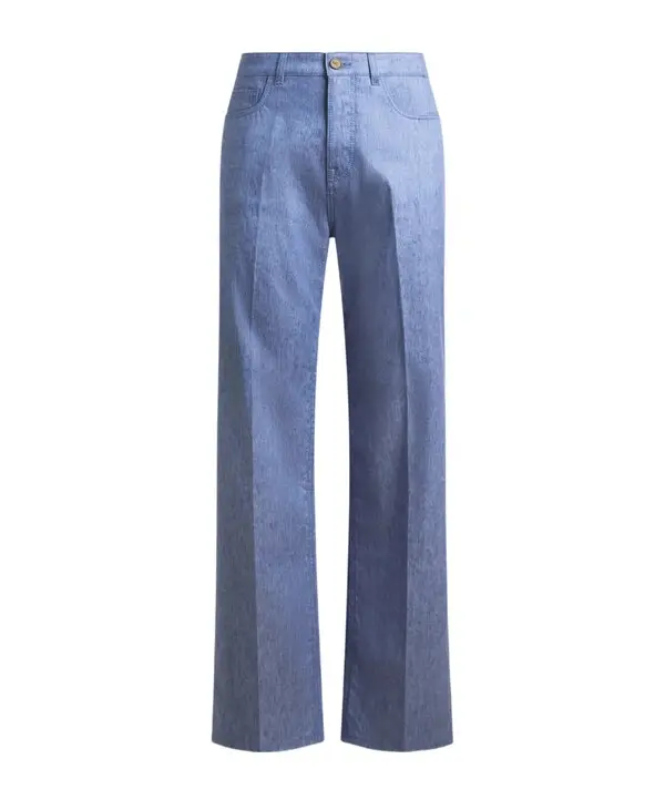 Etro Straight-leg Linen-blend Denim Jeans With Pressed Creases - Blue