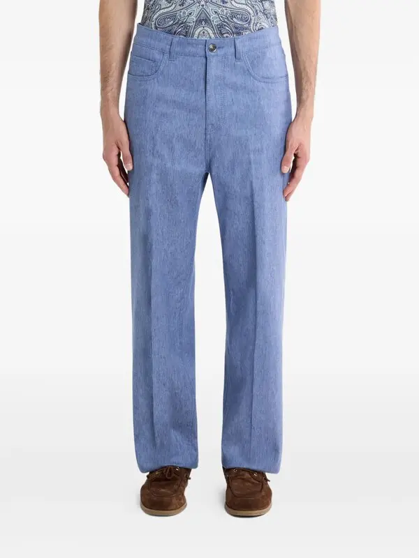Etro Straight-leg Linen-blend Denim Jeans With Pressed Creases