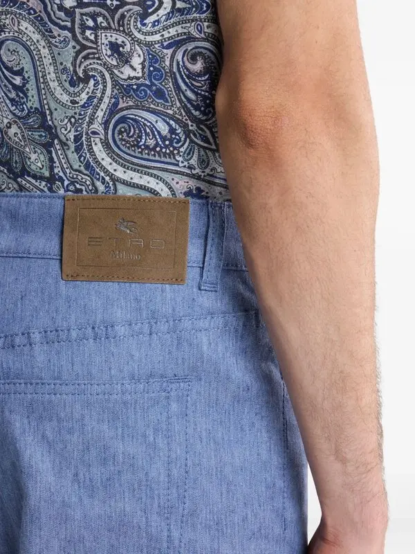 Etro Straight-leg Linen-blend Denim Jeans With Pressed Creases