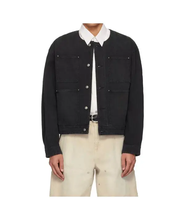 WOOYOUNGMI Collarless Dyed Casual Jacket - Black