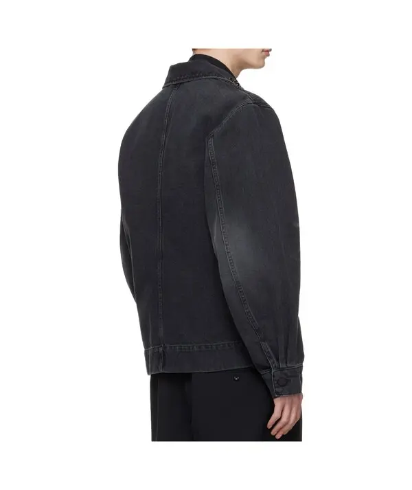 Simone Rocha Distressed Denim Jacket With Crystal Embellishments - Black