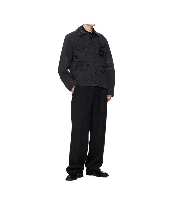 Simone Rocha Distressed Denim Jacket With Crystal Embellishments - Black