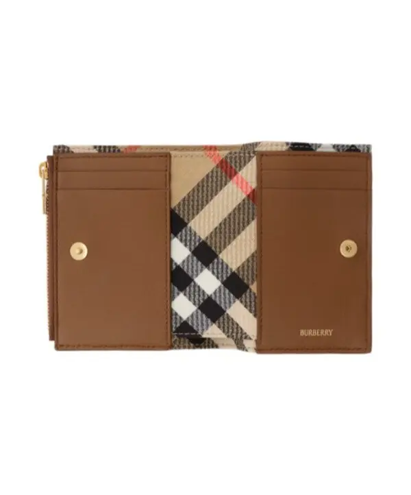 Burberry Check Engraved Leather Bifold Wallet