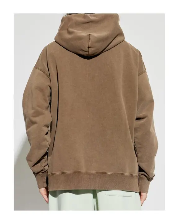 Off-White Logo Print Drawstring Hoodie - Brown