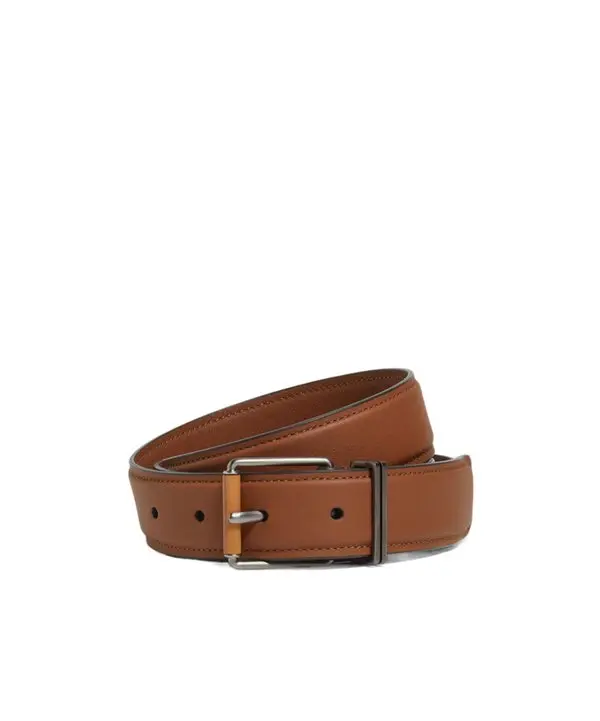 Zegna Leather Belt With Wood-effect Buckle - Dark Leaves