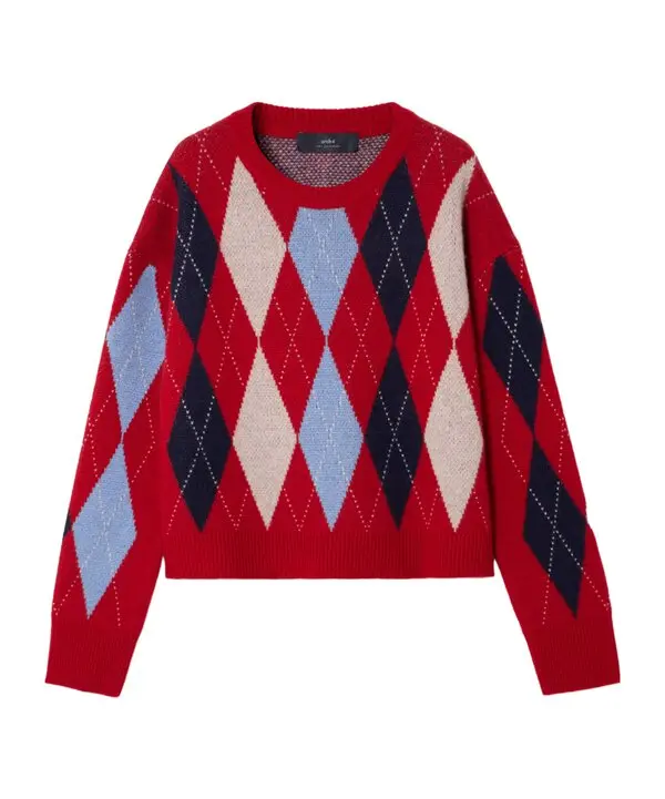 Arch4 Argyle Crew Neck Long Sleeve Sweater - Red Winea Rgyle