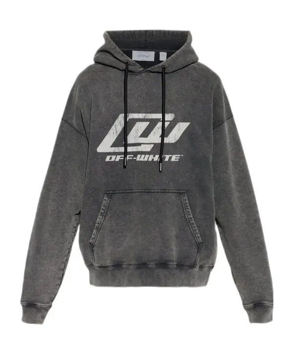 Off-White Logo Printed Drawstring Hoodie - Black