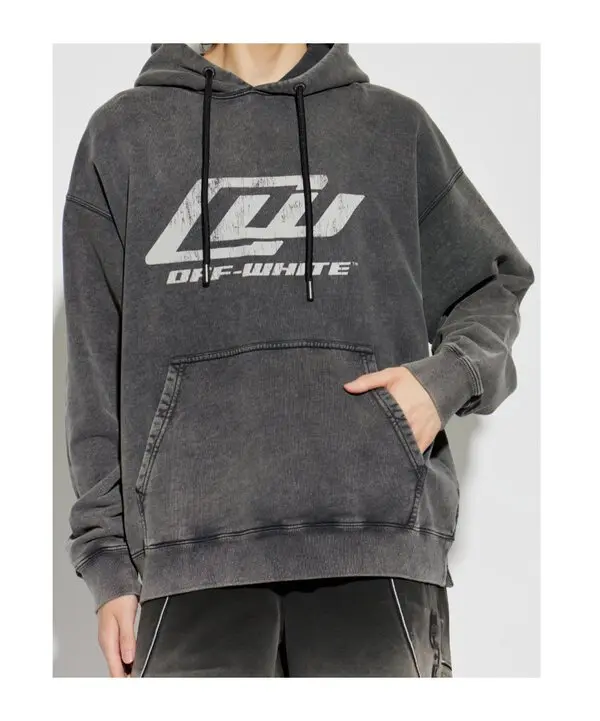 Off-White Logo Printed Drawstring Hoodie - Black