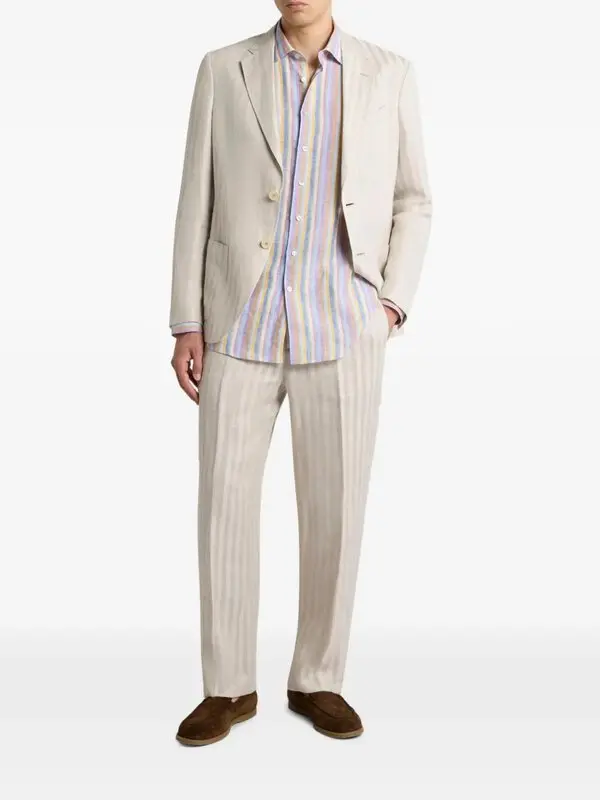 Etro Single-breasted Striped Hemp And Linen Jacket - Nude