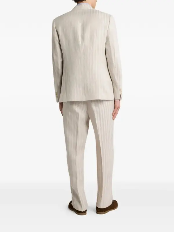 Etro Single-breasted Striped Hemp And Linen Jacket - Nude