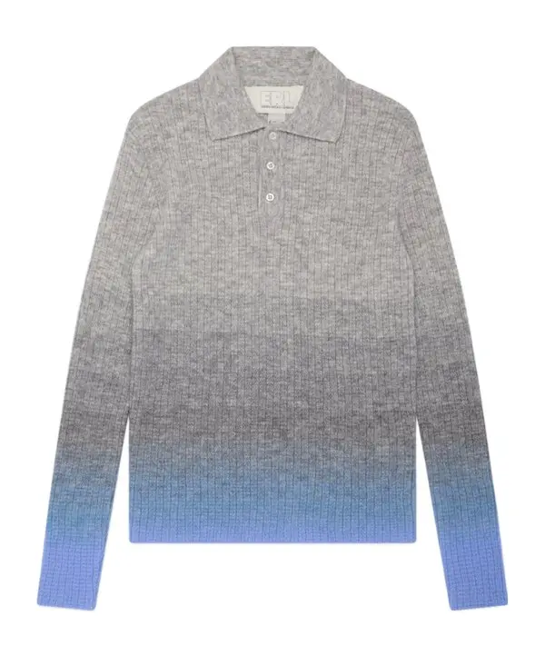 ERL Long Sleeve Ribbed Polo Shirt - Gray/blue