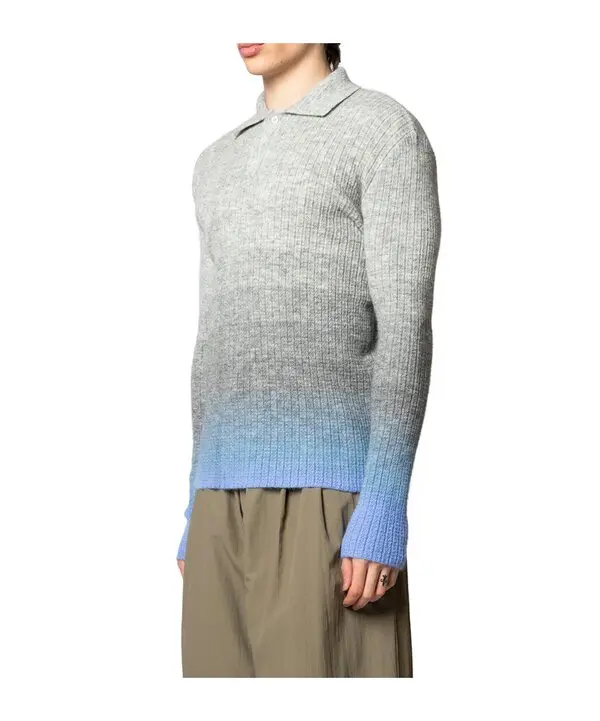 ERL Long Sleeve Ribbed Polo Shirt - Gray/blue