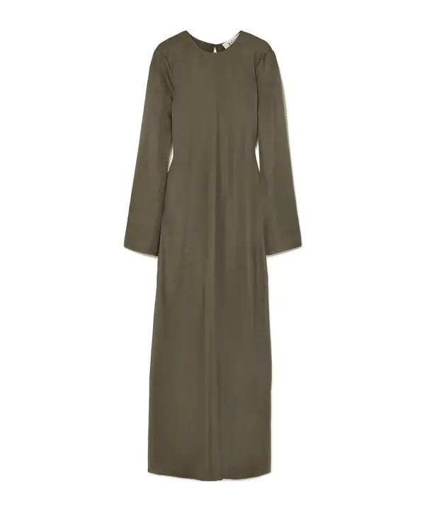 RÓHE Round Neck Long Silk Twill Dress - Brown