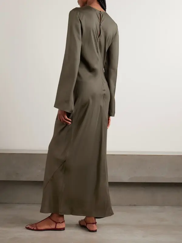 RÓHE Round Neck Long Silk Twill Dress - Brown