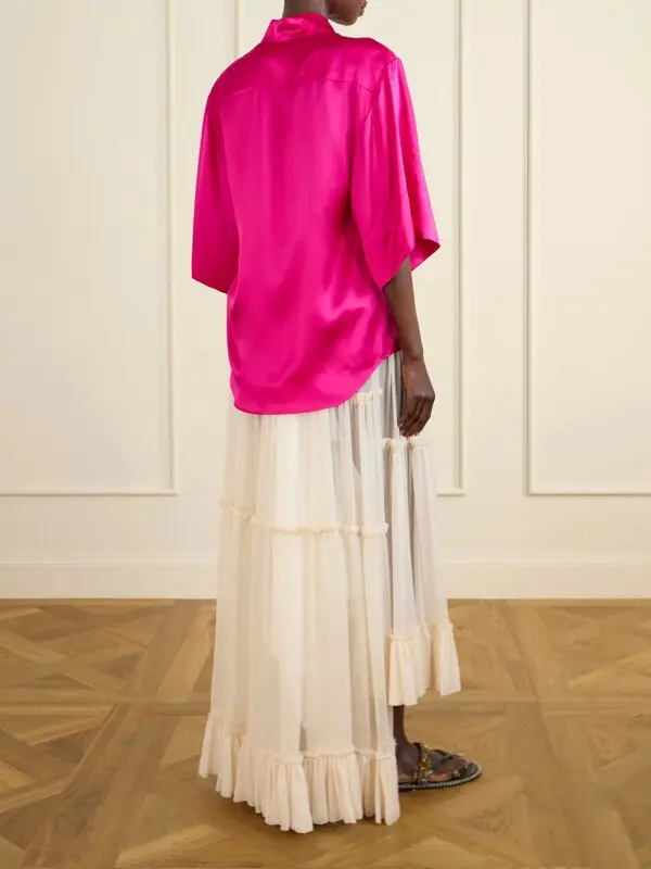 Dries Van Noten Clea Satin Silk Shirt - Magenta