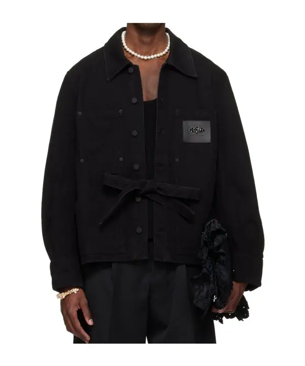 Simone Rocha Denim Jacket With Crystal-cut Appliqué Logo