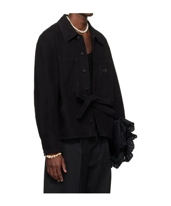 Simone Rocha Denim Jacket With Crystal-cut Appliqué Logo