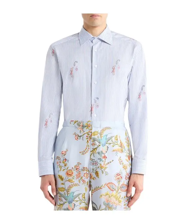Etro Striped Cotton Jacquard Shirt With Fil Coupé Motif - White
