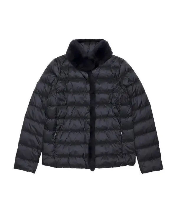 Max Mara Long-sleeved Quilted Down Jacket With Fur Trim