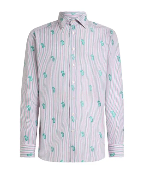 Etro Striped Cotton Jacquard Shirt With Fil Coupé Paisley - Multicolor