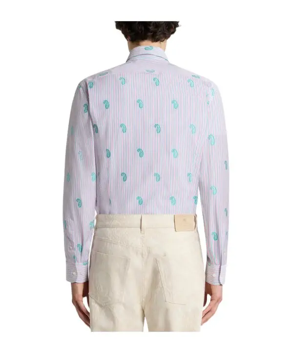 Etro Striped Cotton Jacquard Shirt With Fil Coupé Paisley - Multicolor