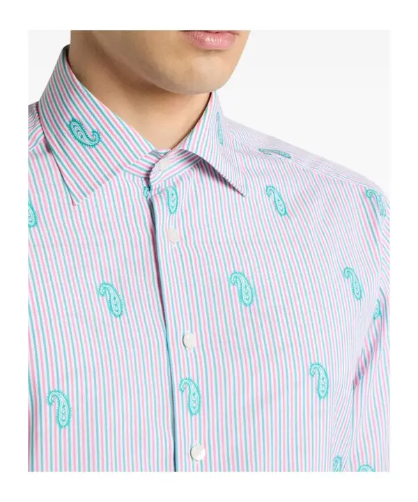 Etro Striped Cotton Jacquard Shirt With Fil Coupé Paisley - Multicolor