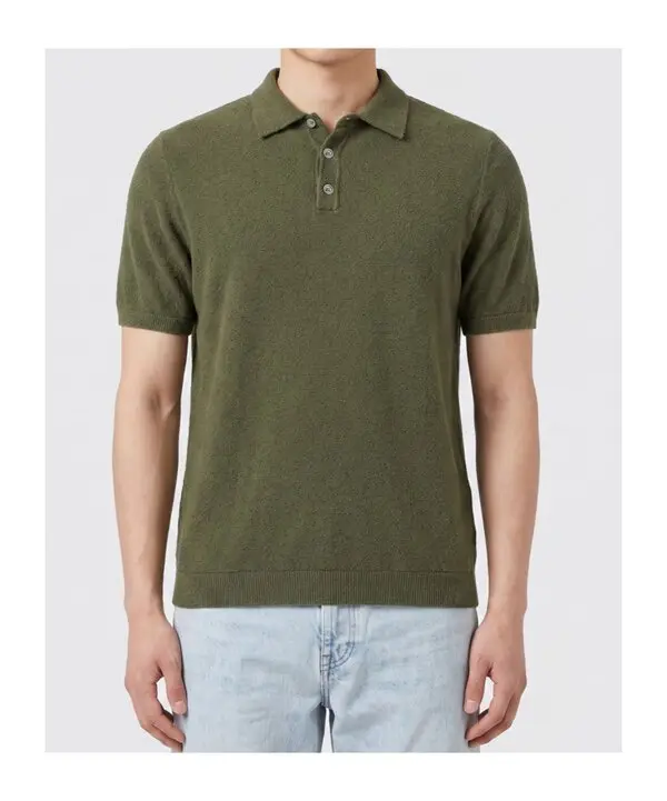 ROBERTO COLLINA Textured Knit Polo Shirt - Green