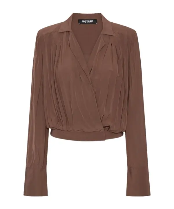 ROTATE BY BIRGER CHRISTENSEN Pleated Long-sleeve Blouse - Brown