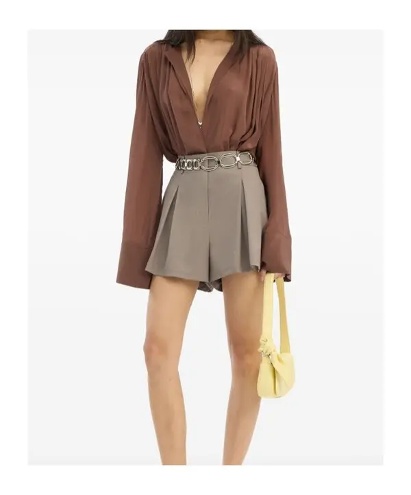 ROTATE BY BIRGER CHRISTENSEN Pleated Long-sleeve Blouse - Brown
