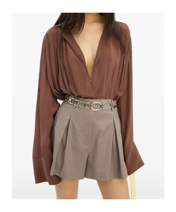 ROTATE BY BIRGER CHRISTENSEN Pleated Long-sleeve Blouse - Brown