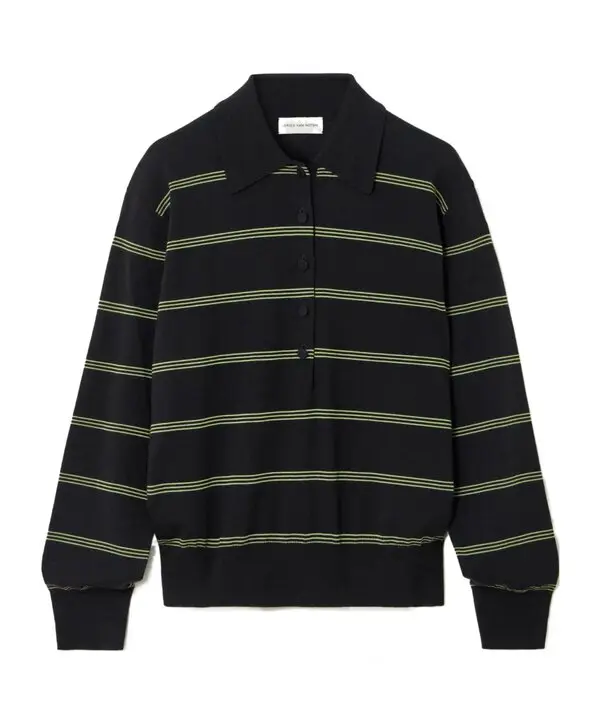 Dries Van Noten Striped Merino Wool Polo Shirt