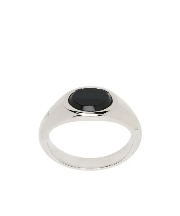 Tom Wood Signet Ring With Hawk Eye Stone - White