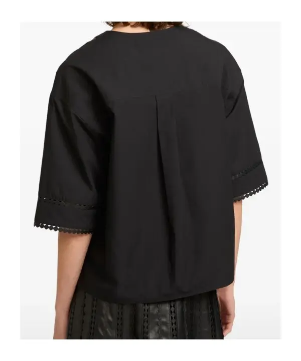 YVES SALOMON Short Sleeve Blouse With Openwork Details