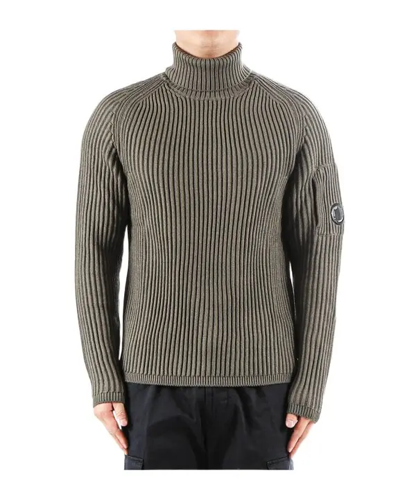 C.P. COMPANY Ribbed Turtleneck Sweater With Lens Detail - Gray