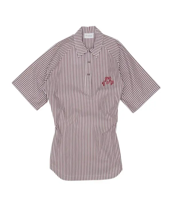 Attico Striped Collared Short Sleeve Top - Gray