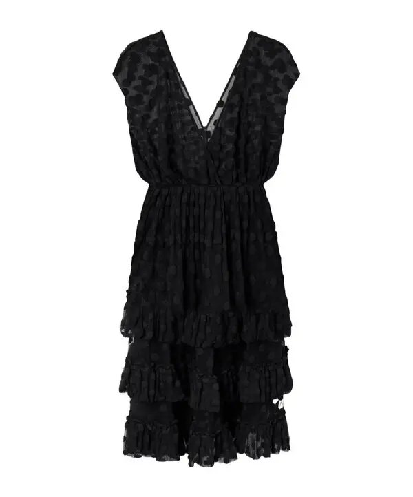 Dries Van Noten Polka Dot Ruffled Mesh Dress - Black