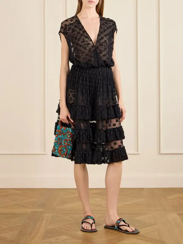 Dries Van Noten Polka Dot Ruffled Mesh Dress - Black