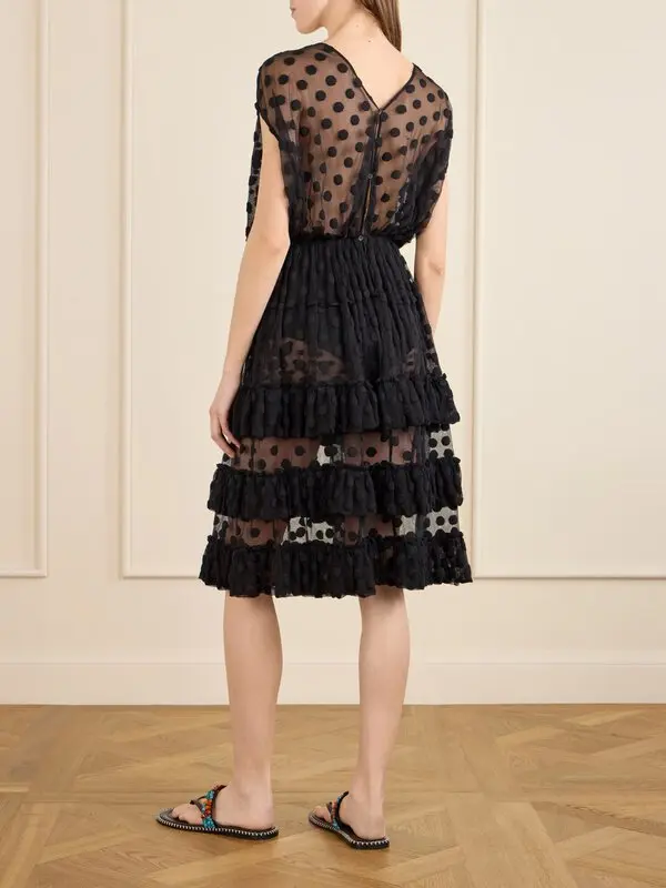 Dries Van Noten Polka Dot Ruffled Mesh Dress - Black