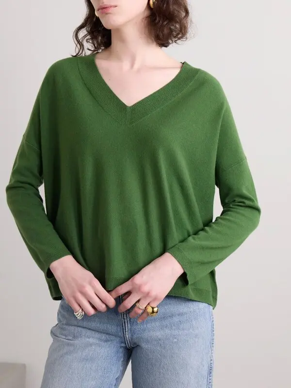Arch4 Logo V-neck Long Sleeve Sweater - Green
