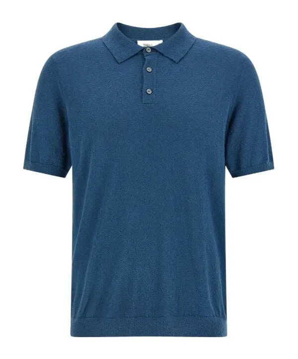 ROBERTO COLLINA Textured Knit Polo Shirt - Blue
