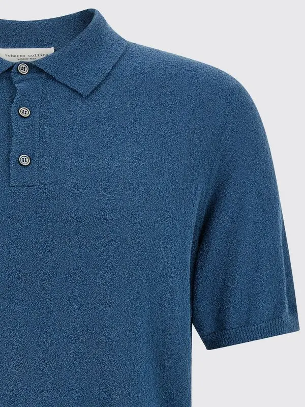 ROBERTO COLLINA Textured Knit Polo Shirt - Blue