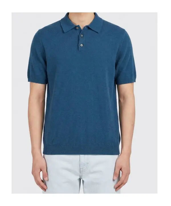 ROBERTO COLLINA Textured Knit Polo Shirt - Blue